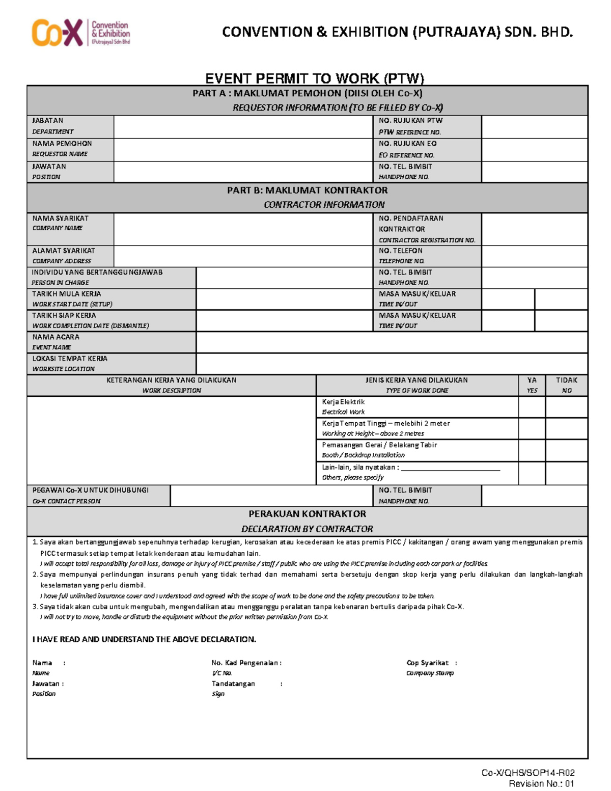 Co-X QHS SOP14-R02 Event Permit To Work (PTW) Rev 01 - EVENT PERMIT TO ...