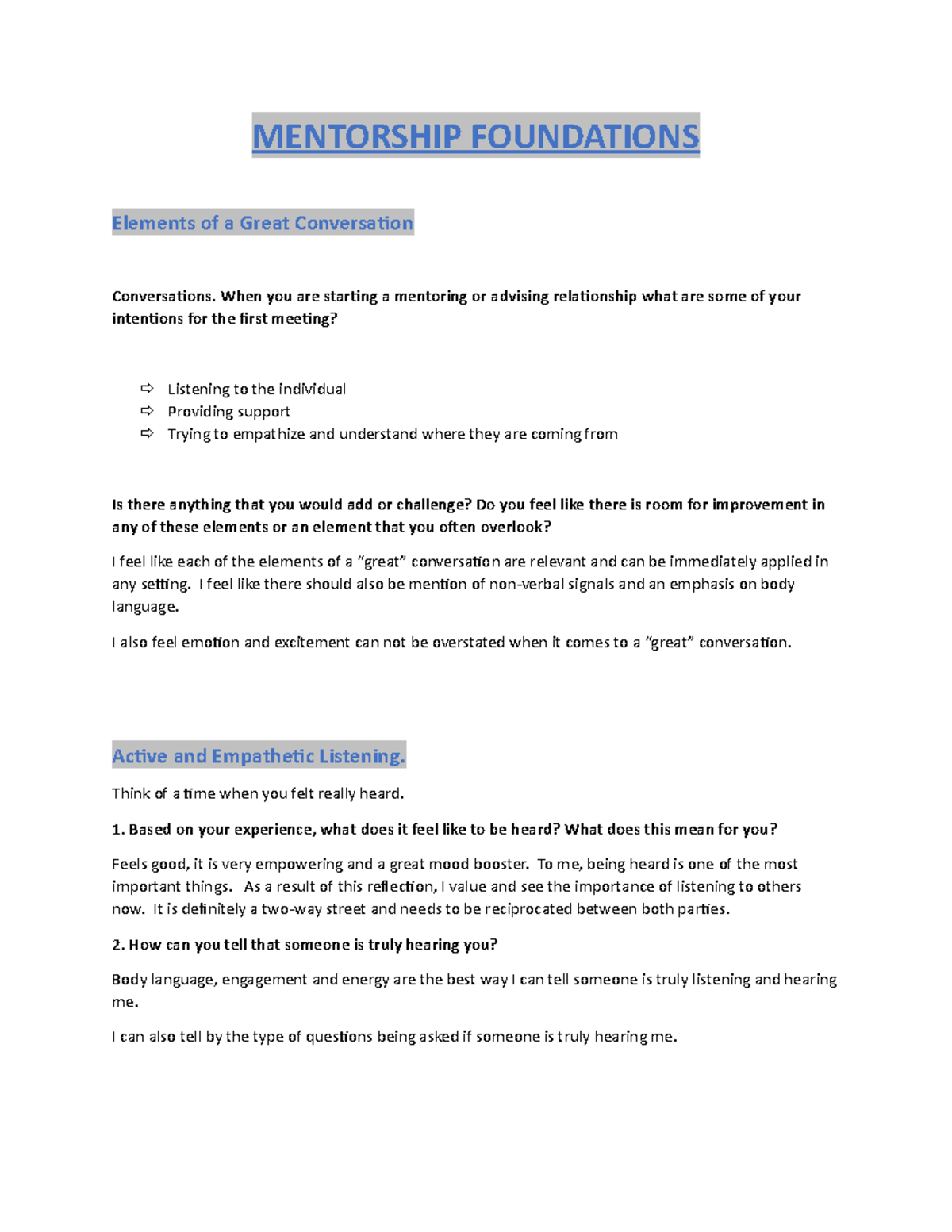 Mentorship Foundations - The Mentoring Role - MENTORSHIP FOUNDATIONS ...