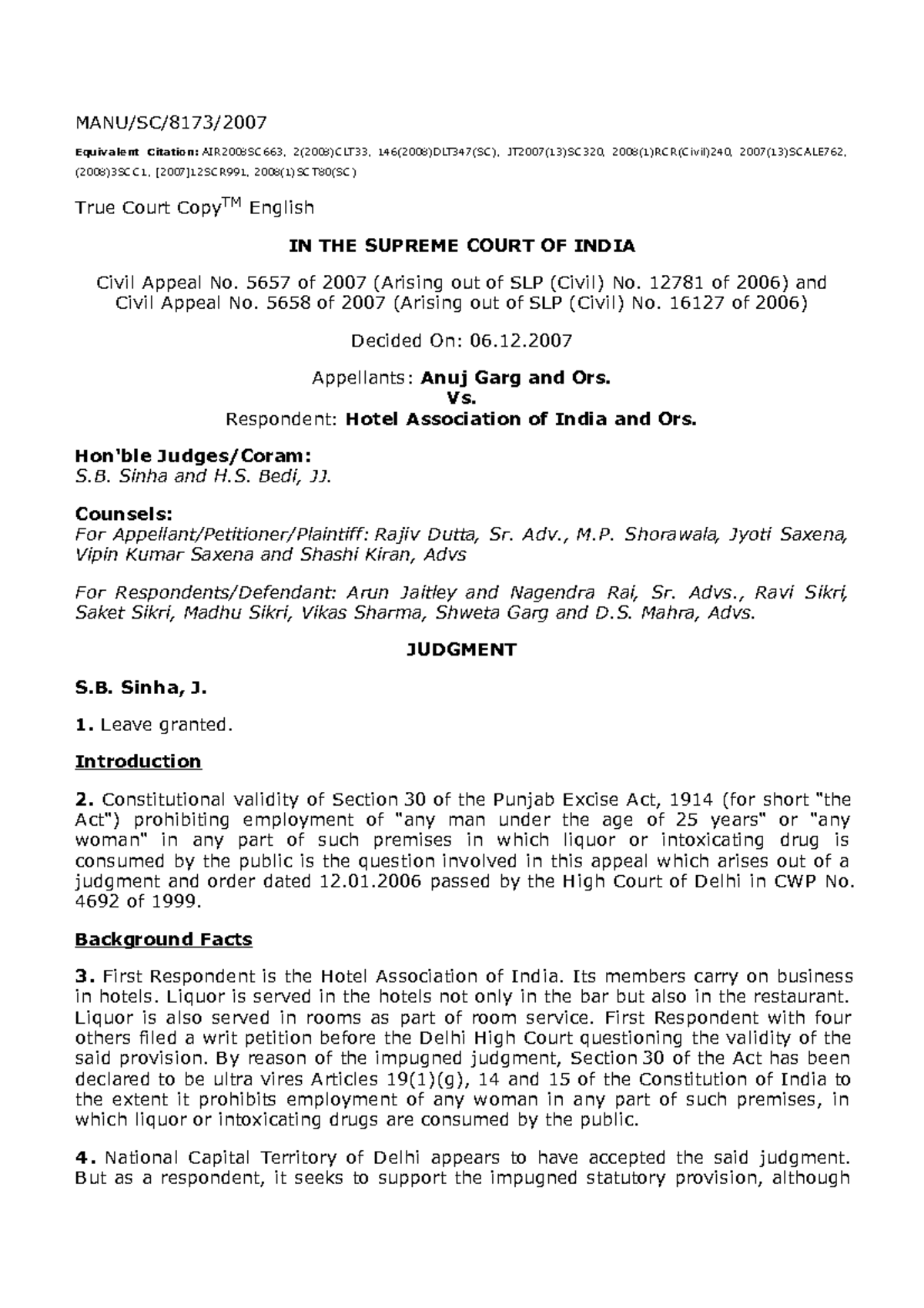 Anuj Garg - MY HAND WRITTEN NOTES - MANU/SC/8173/ Equivalent Citation ...