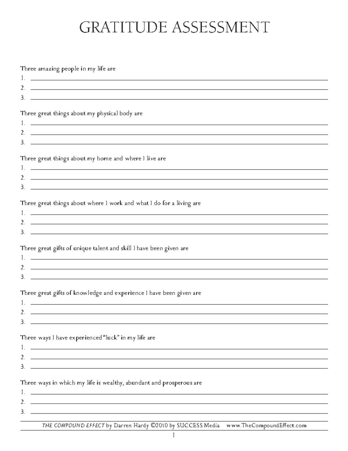 Gratitude-Assessment - THE COMPOUND EFFECT by Darren Hardy ©2010 by ...