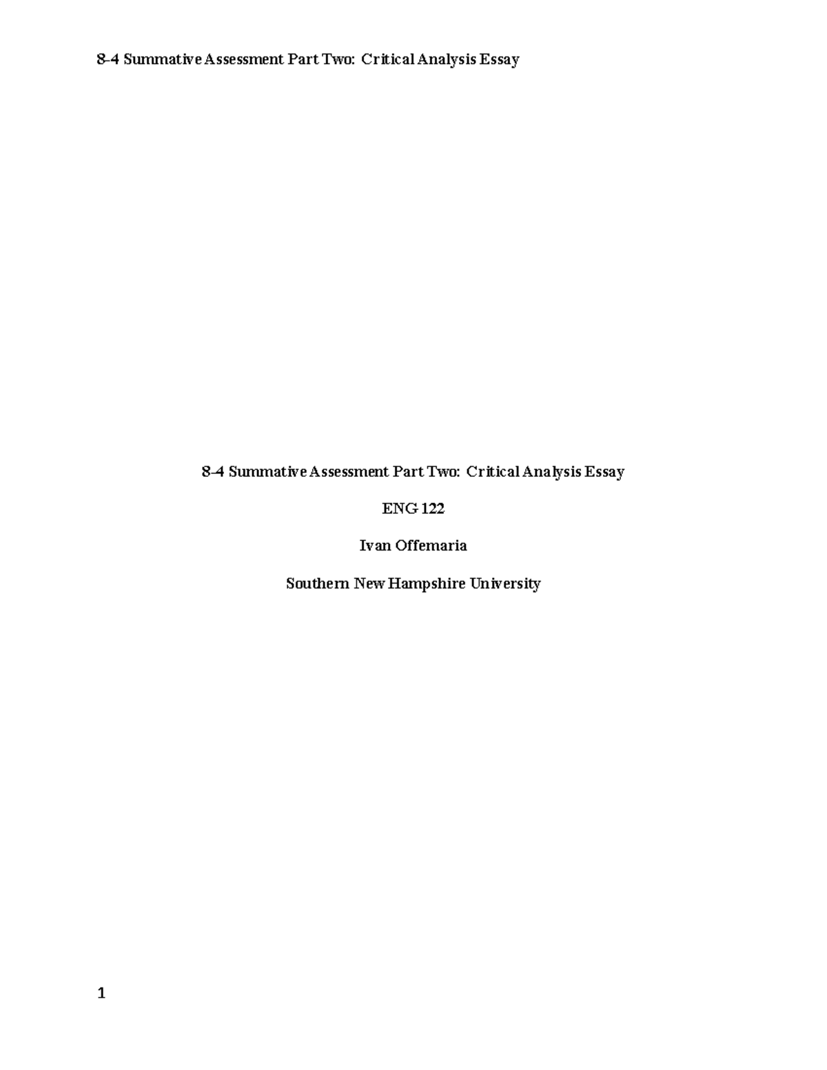 ENG 122 Ctitical analysis essay - 8-4 Summative Assessment Part Two ...