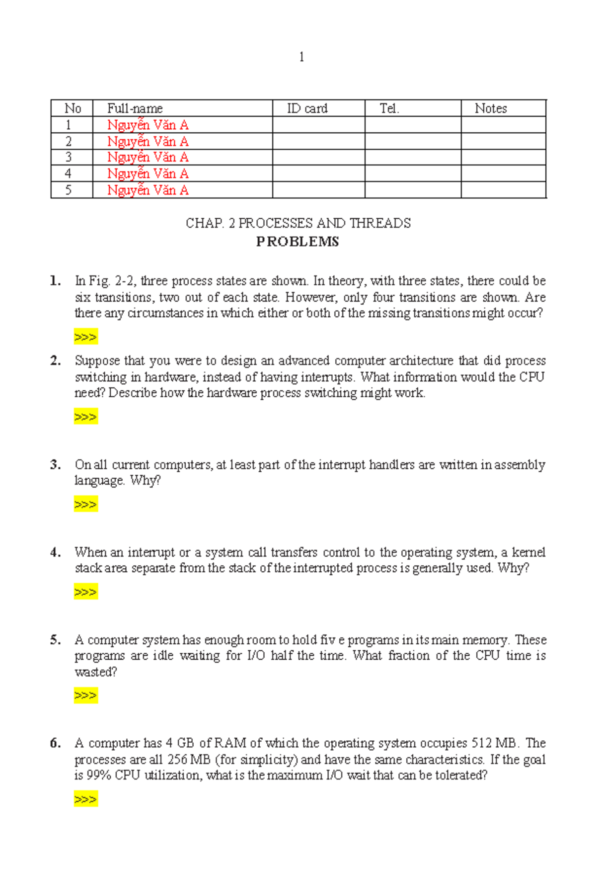 OSG202 Chapter 02 Exer02 - No Full-name ID card Tel. Notes 1 Nguyễn Văn ...