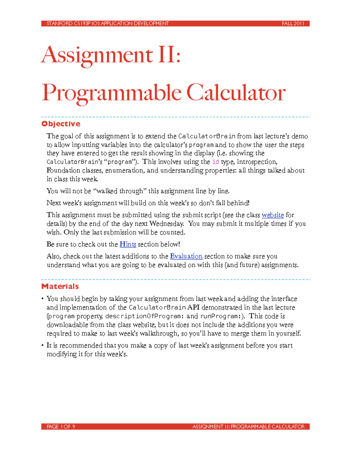 Assignment 2 - 100 - Assignment II: Programmable Calculator Objective ...