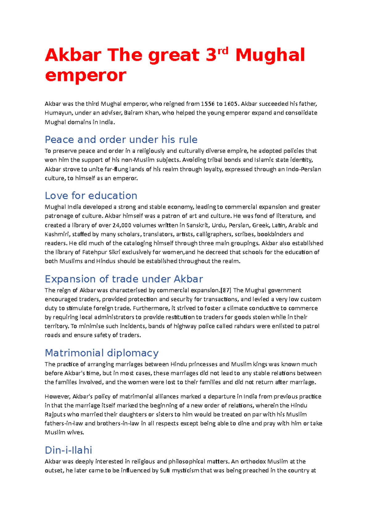 Notes 2 - It is the history of south Asia - Akbar The great 3 rd Mughal ...