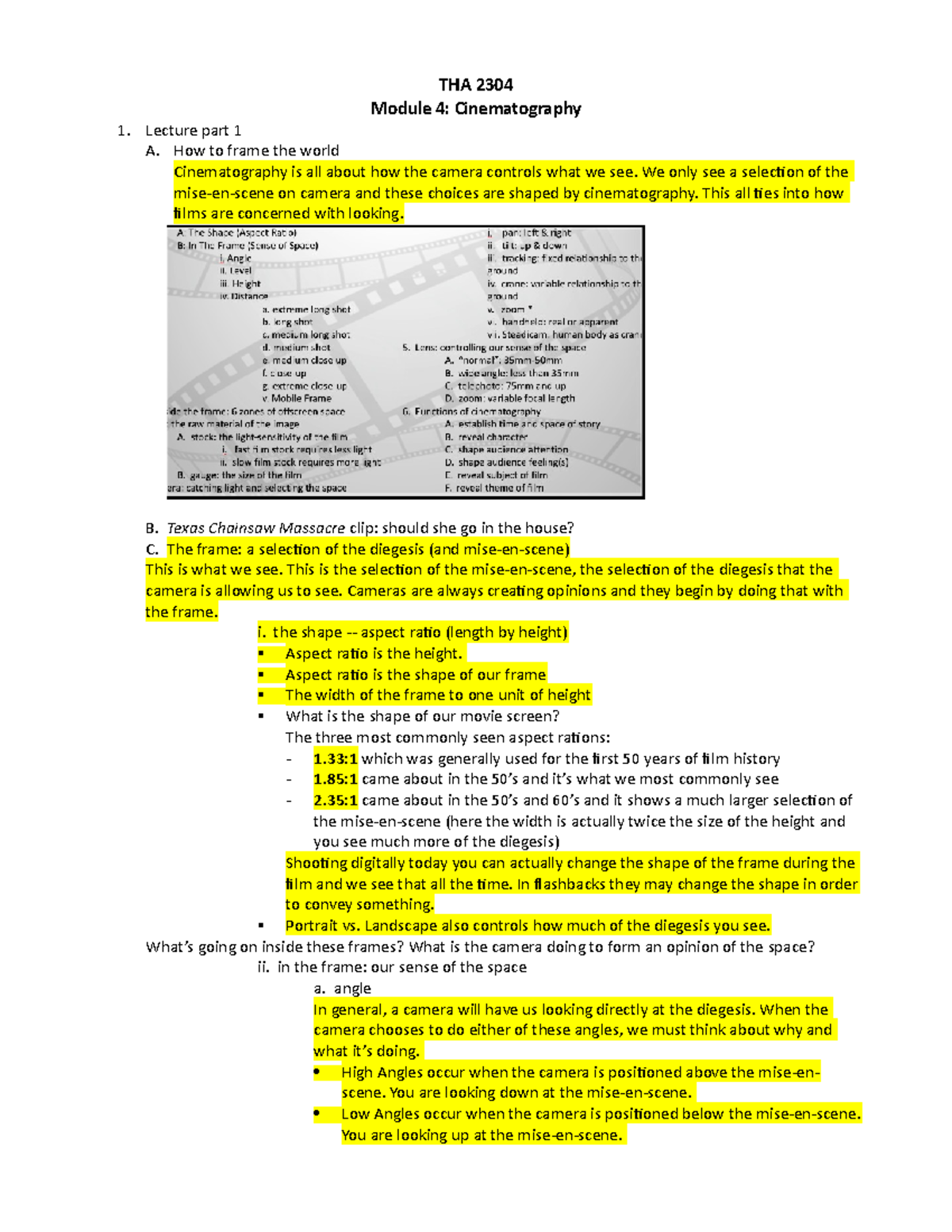 Module 4: Cinematography Outline - THA 2304 Module 4: Cinematography 1 ...