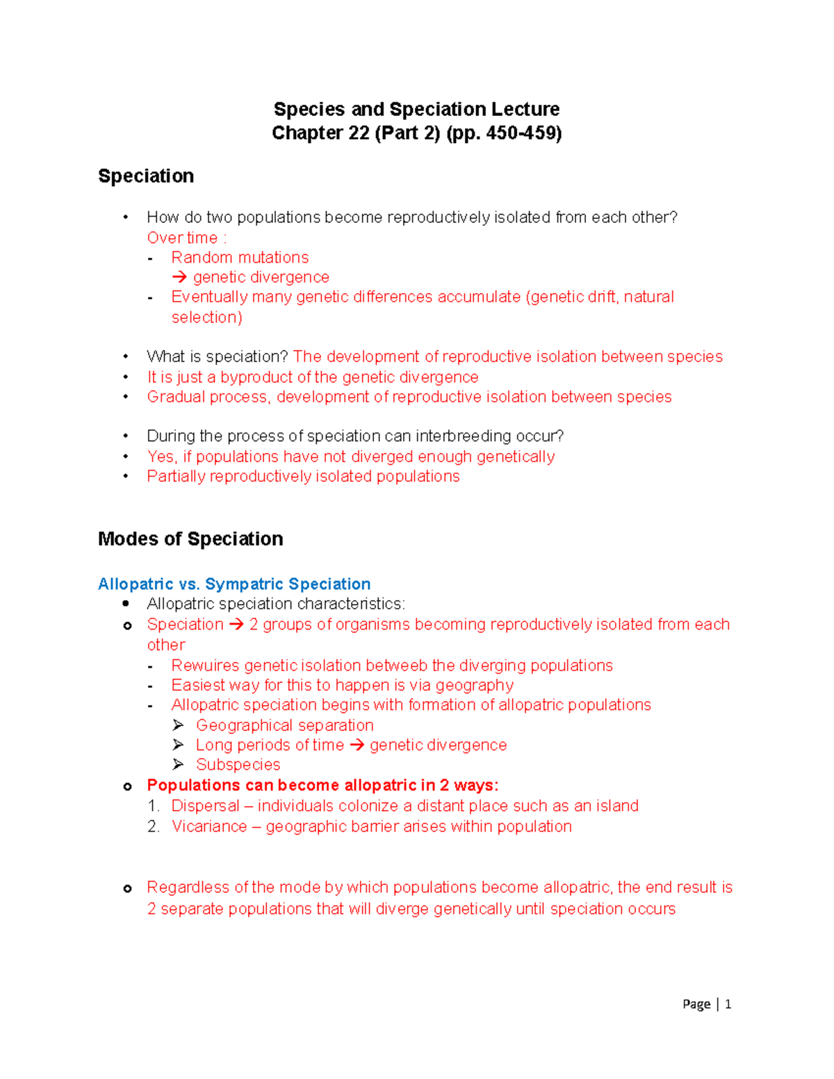 Lecture 4 - Species and Speciation Lecture Chapter 22 (Part 2) (pp. 450 ...