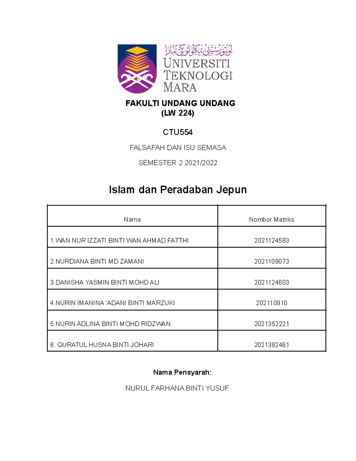 Kertas Kerja CTU554 ( Values and Civilization II) - FAKULTI UNDANG ...