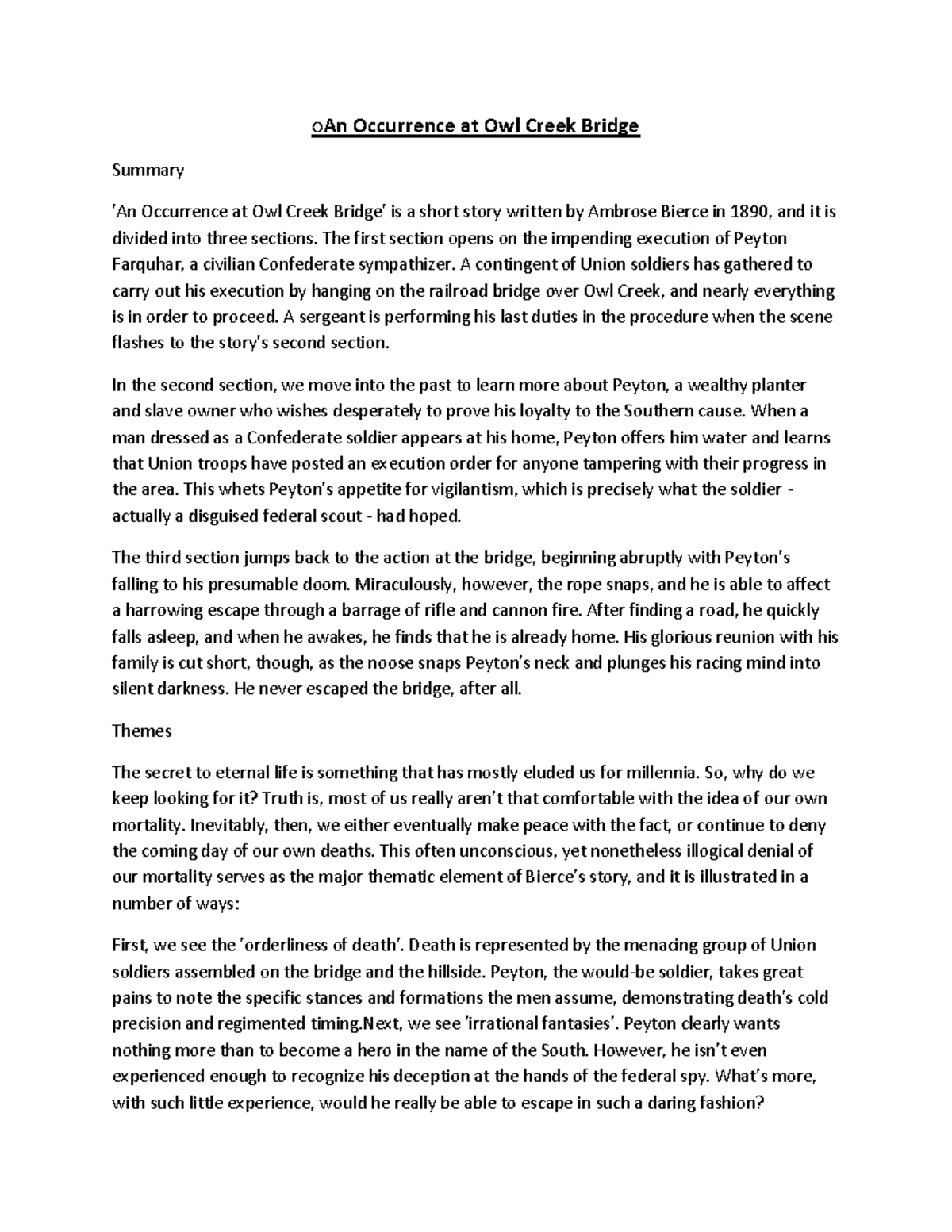 Owl creek - mandatory assignment for english - An Occurrence at Owl ...