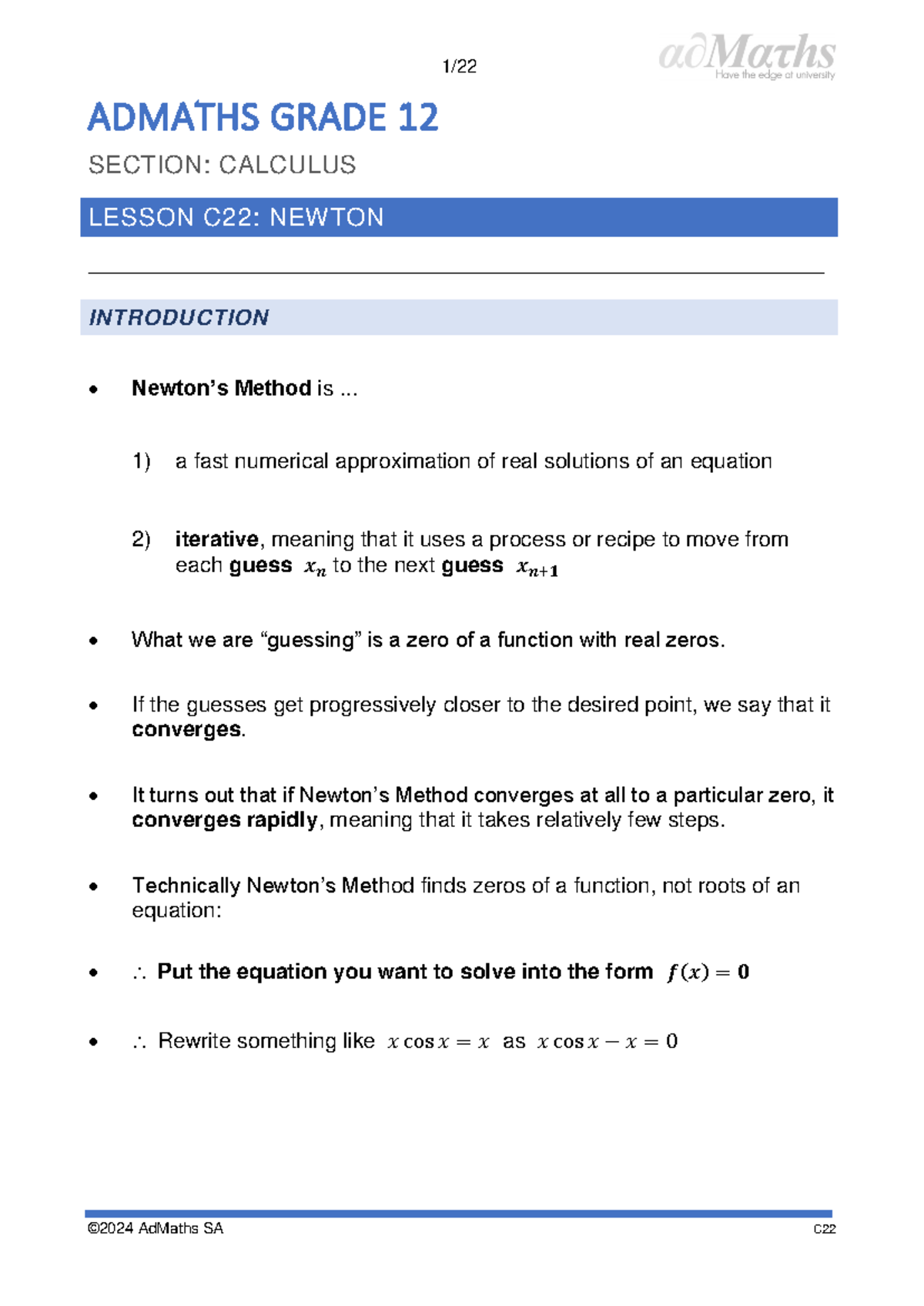 C22 e Newton - Futher Studies maths - ADMATHS GRADE 12 SECTION ...