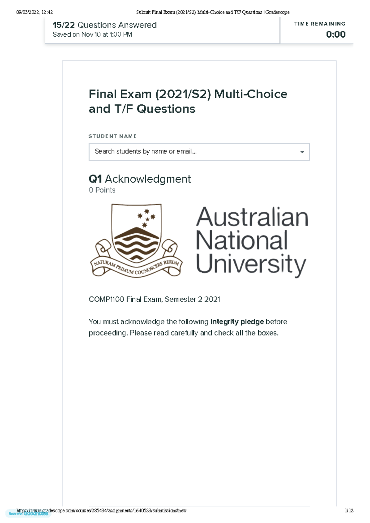 2021 S2 Final - 15 / 22 Questions Answered Saved on Nov 10 at 1 : 00 PM ...