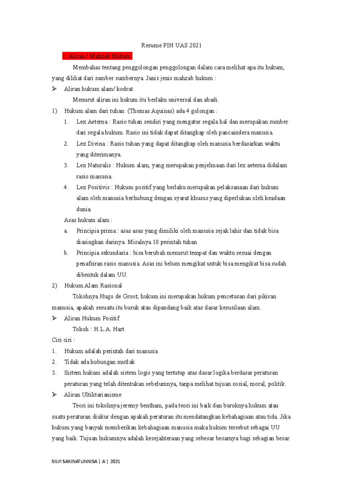 Resume PIH UAS 2022 - Rangkuman Ujian Akhir Semester - Resume PIH UAS 2021 Aliran / Mahzab Hukum ...