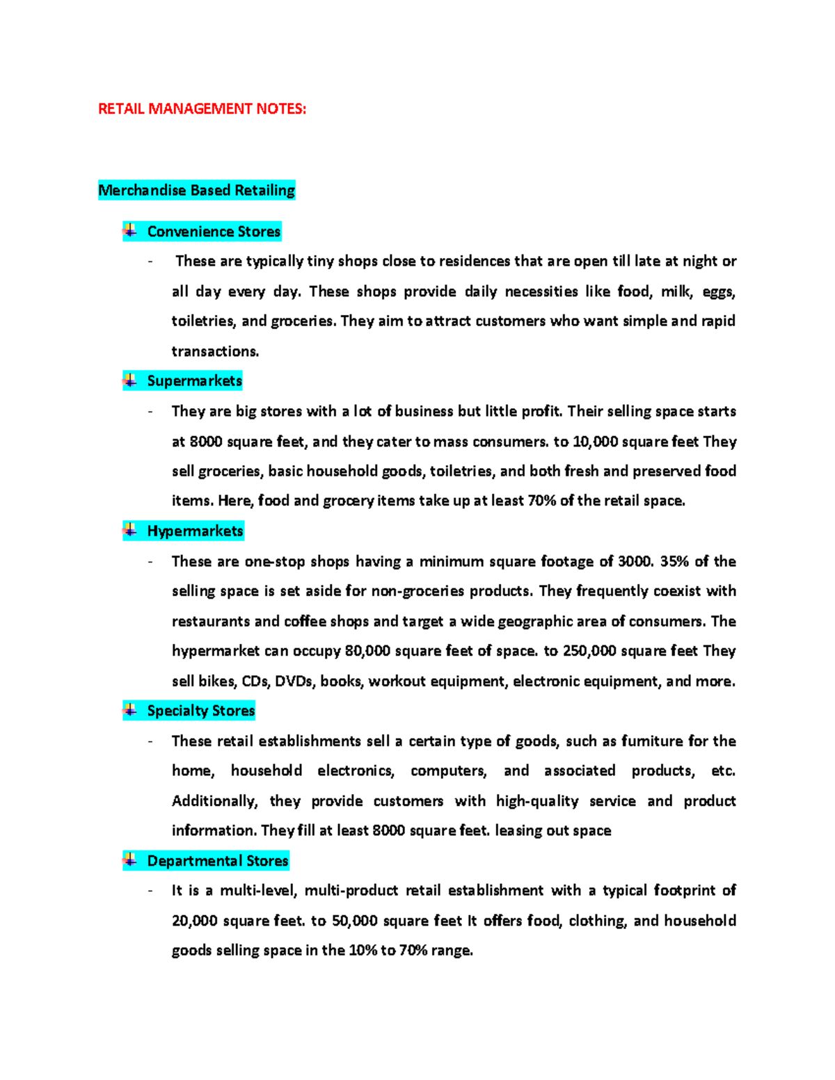 Retail Management - RETAIL MANAGEMENT NOTES: Merchandise Based ...
