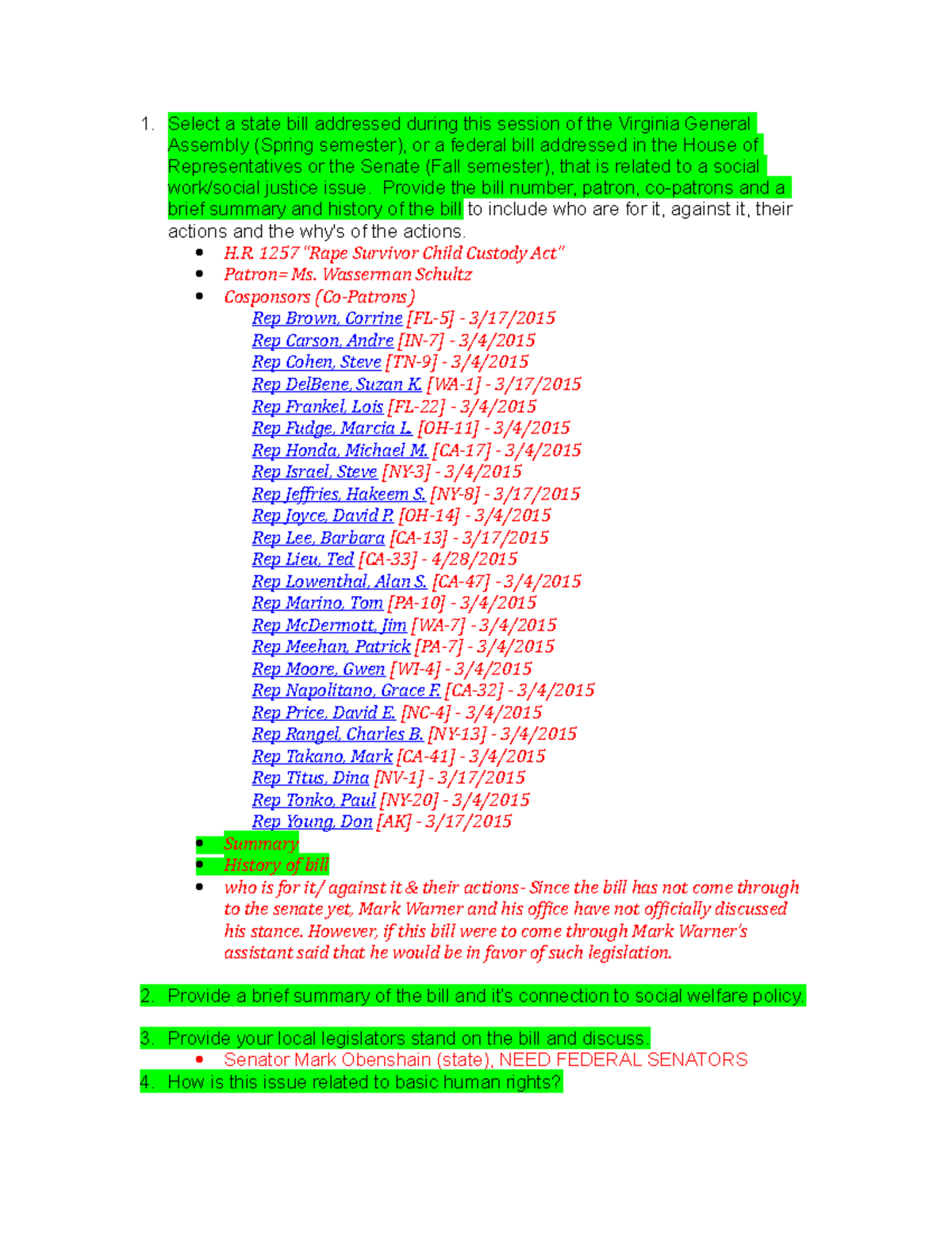 Bill Assignment Answers - Select a state bill addressed during this ...