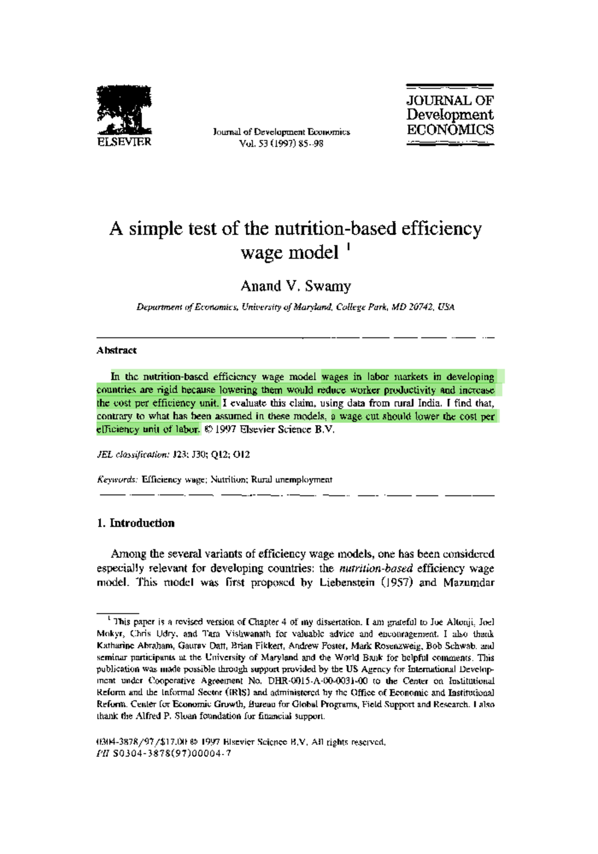 Swamy dev eco - extra reading assignment - ELSEVIER Journal of ...