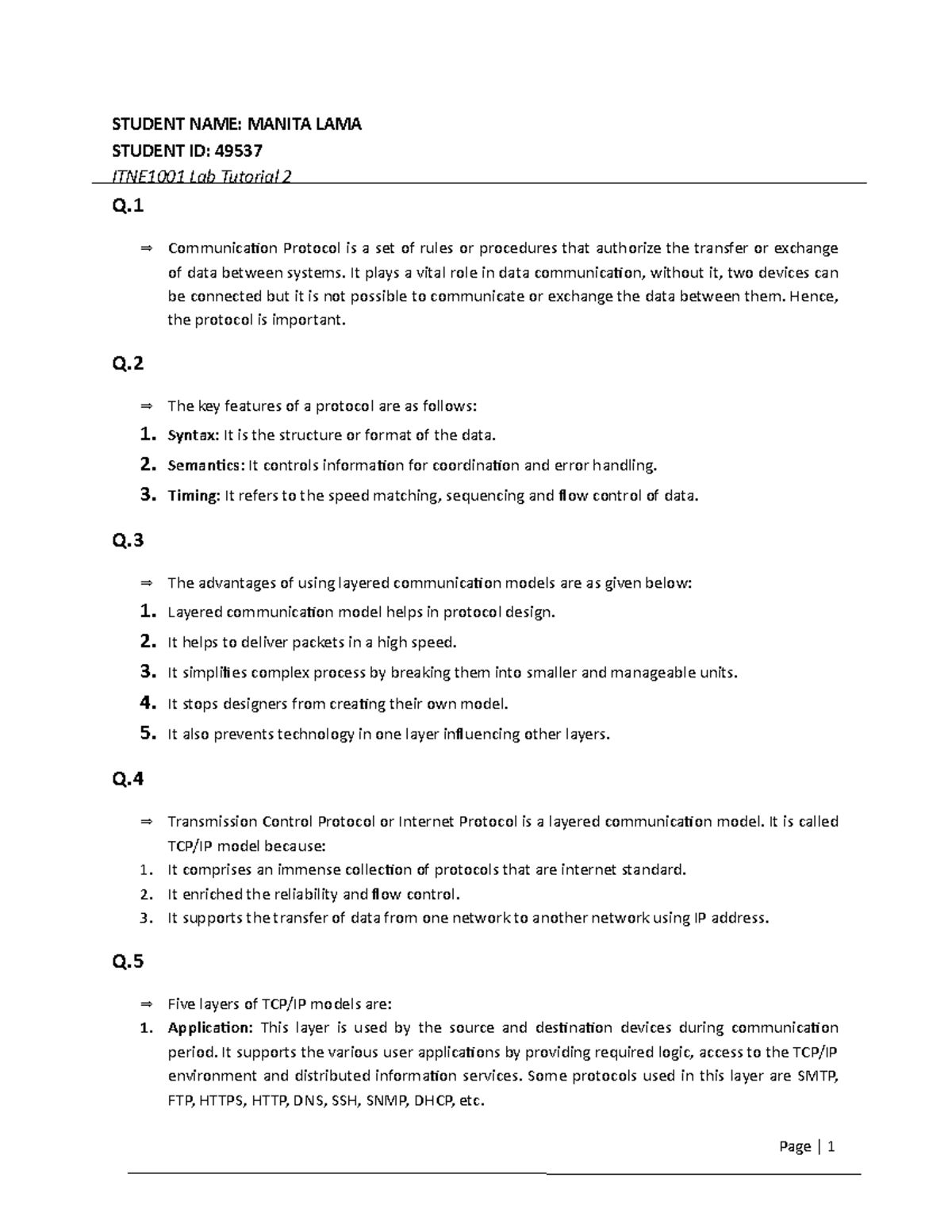 ITNE1001 NA Lab Tutorials 2, 3 & 4 - STUDENT NAME: MANITA LAMA STUDENT ID: 49537 ITNE1001 Lab ...