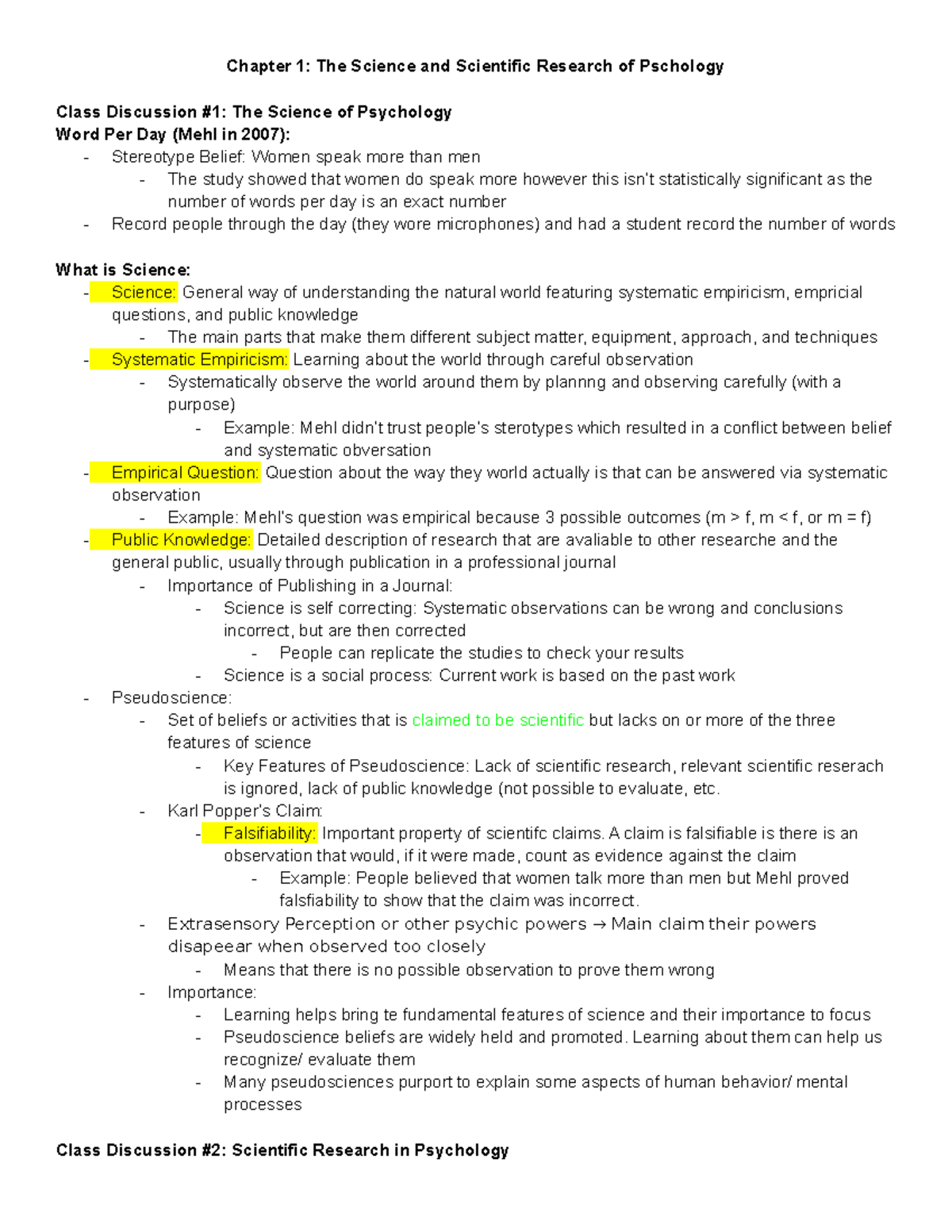 CH1 The Science of Psychology - Chapter 1: The Science and Scientific ...