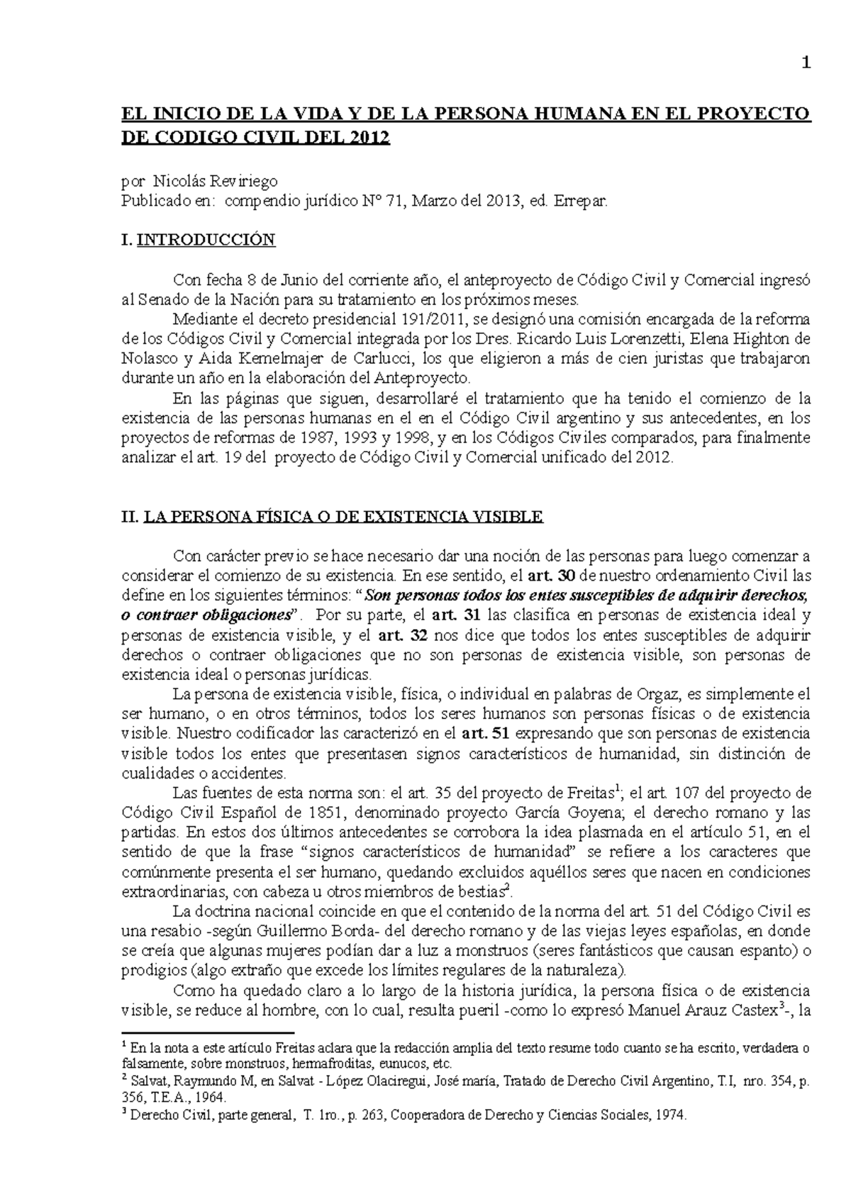 EL Inicio DE LA VIDA y DE LA Persona Humana EN EL Proyecto DE Código ...