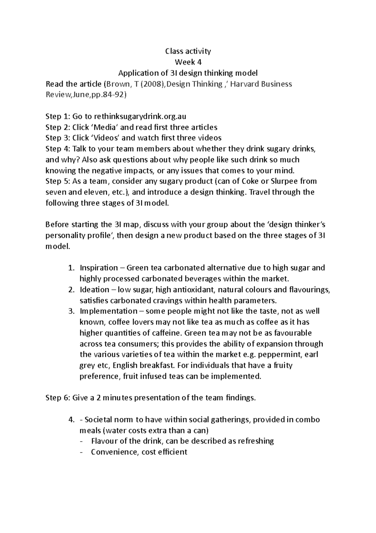 Class activity- Week 4- DT - Class activity Week 4 Application of 3I ...