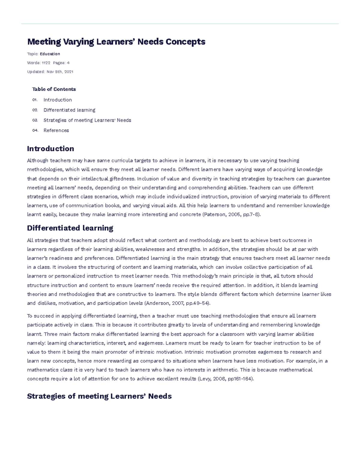 Meeting Varying Learners' Needs Concepts Free Essay Example - Meeting ...