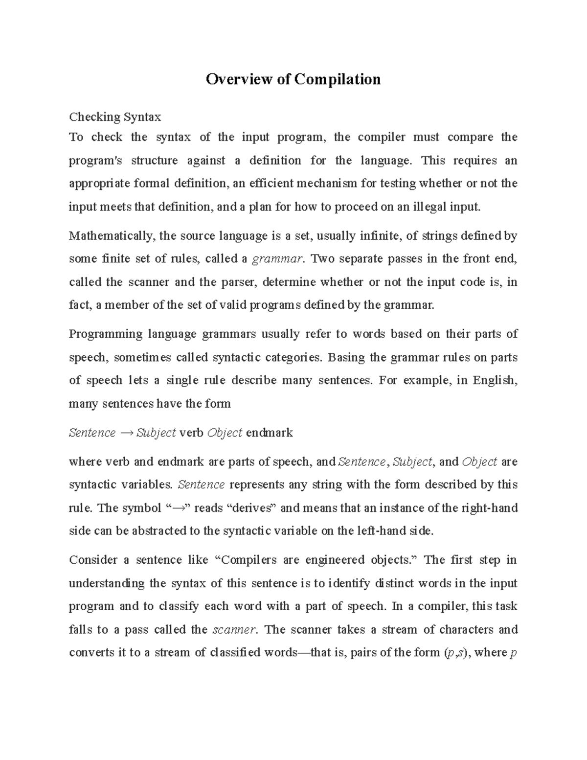 Overview of Compilation - Overview of Compilation Checking Syntax To ...