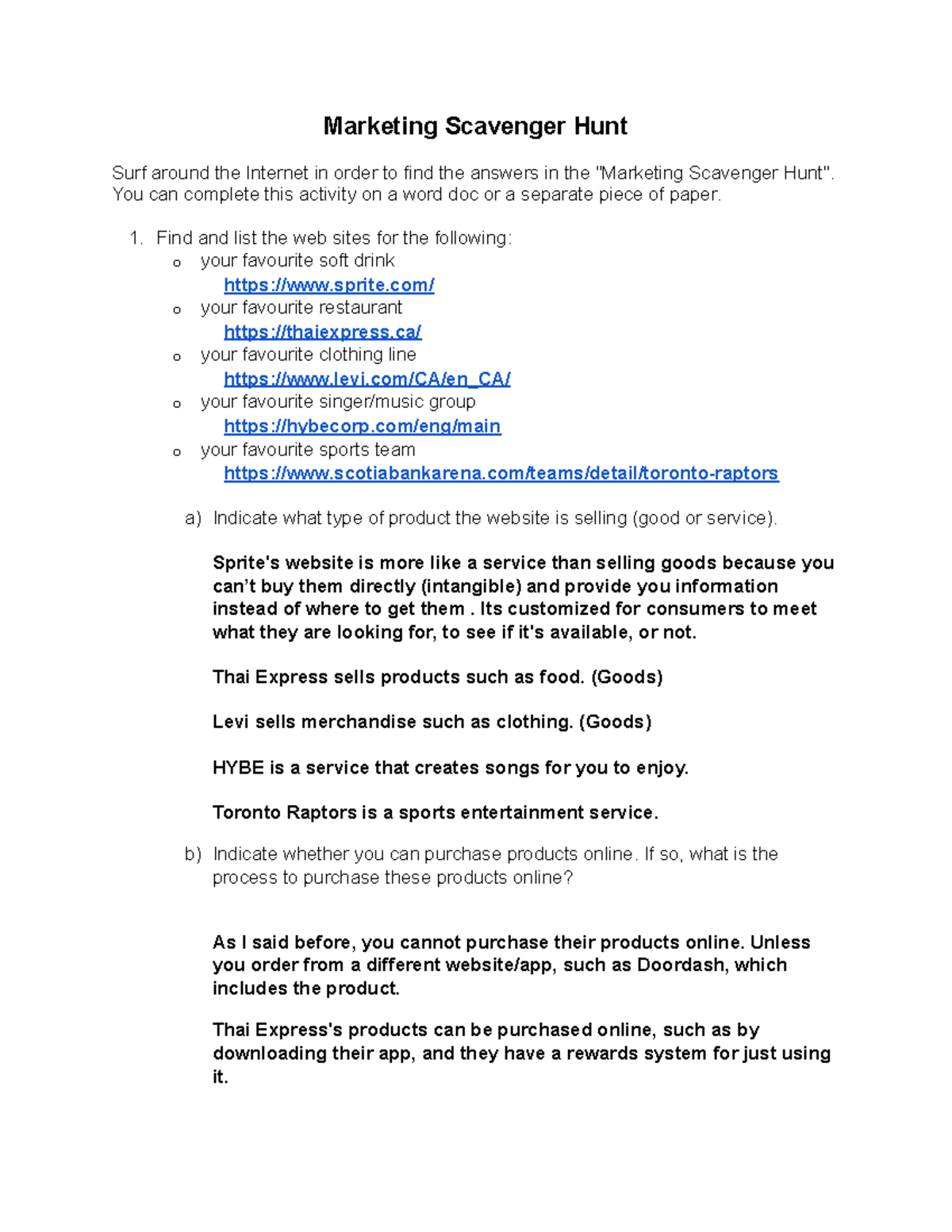 Marketing Scavenger Hunt - You can complete this activity on a word doc ...