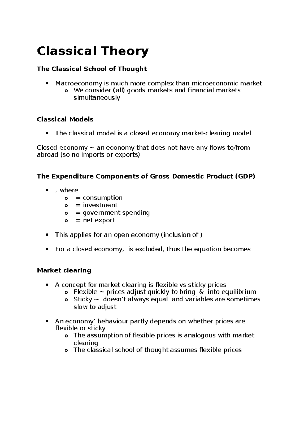2 Classical Theory - Notes for this week - Classical Theory The ...