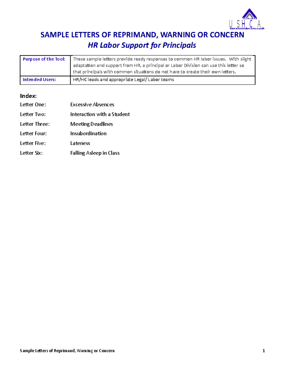 Sample Letters of Reprimand Warning Concern 1 - UURBAN SCHOOLS HUMAN ...