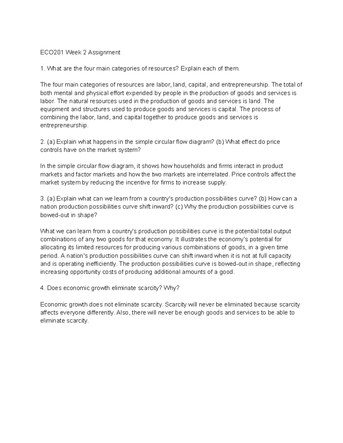 ECO201 Week 2 Assignment - ECO201 Week 2 Assignment What are the four ...