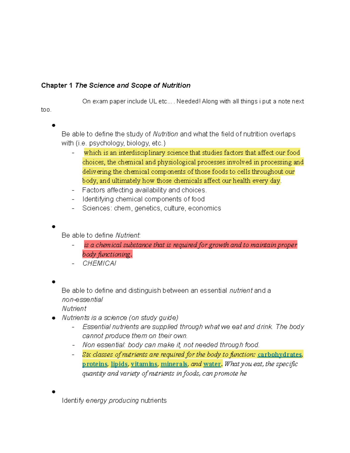 Nutrition exam reviews 1-3 - Chapter 1 The Science and Scope of ...