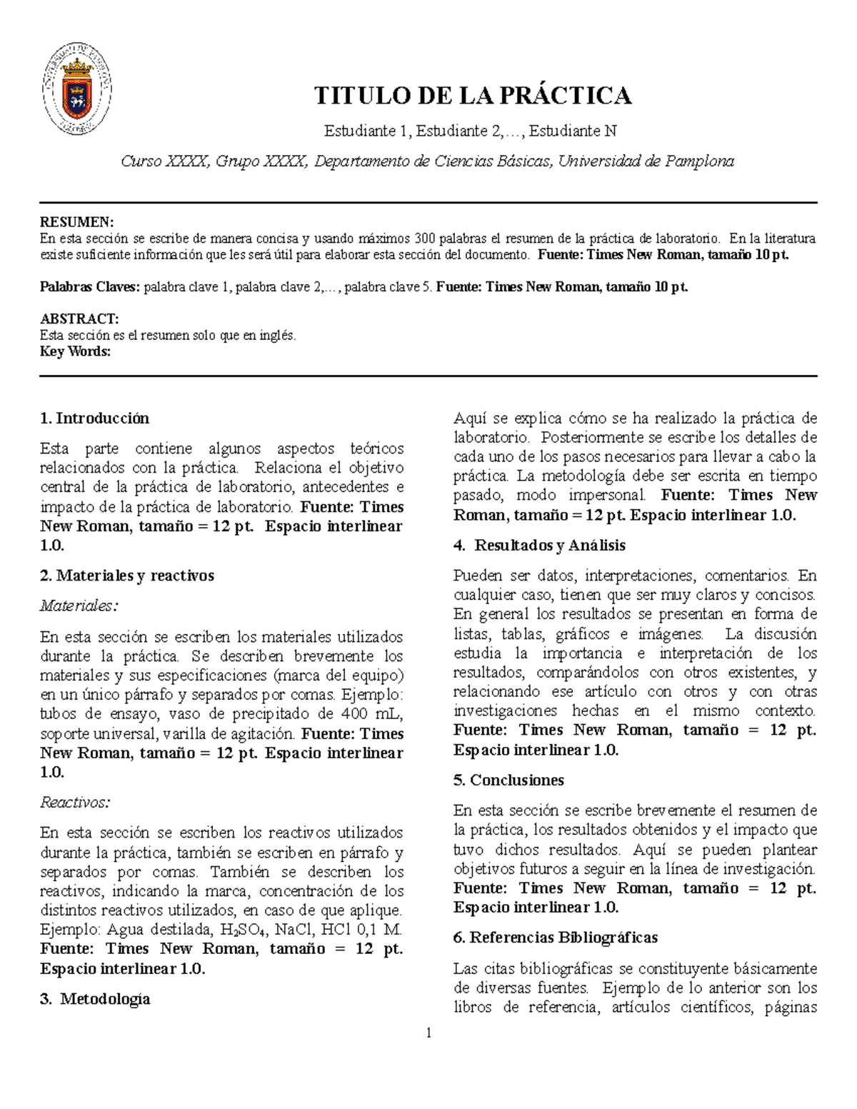 Plantillainforme - platilla para informe - TITULO DE LA PRÁCTICA ...