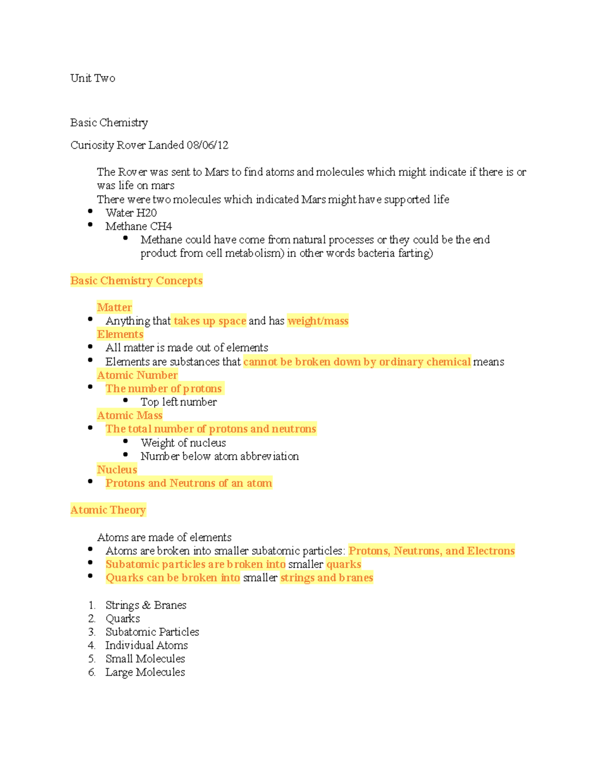 Unit Two Basic Chemistry - BIO 103 - Unit Two Basic Chemistry Curiosity ...