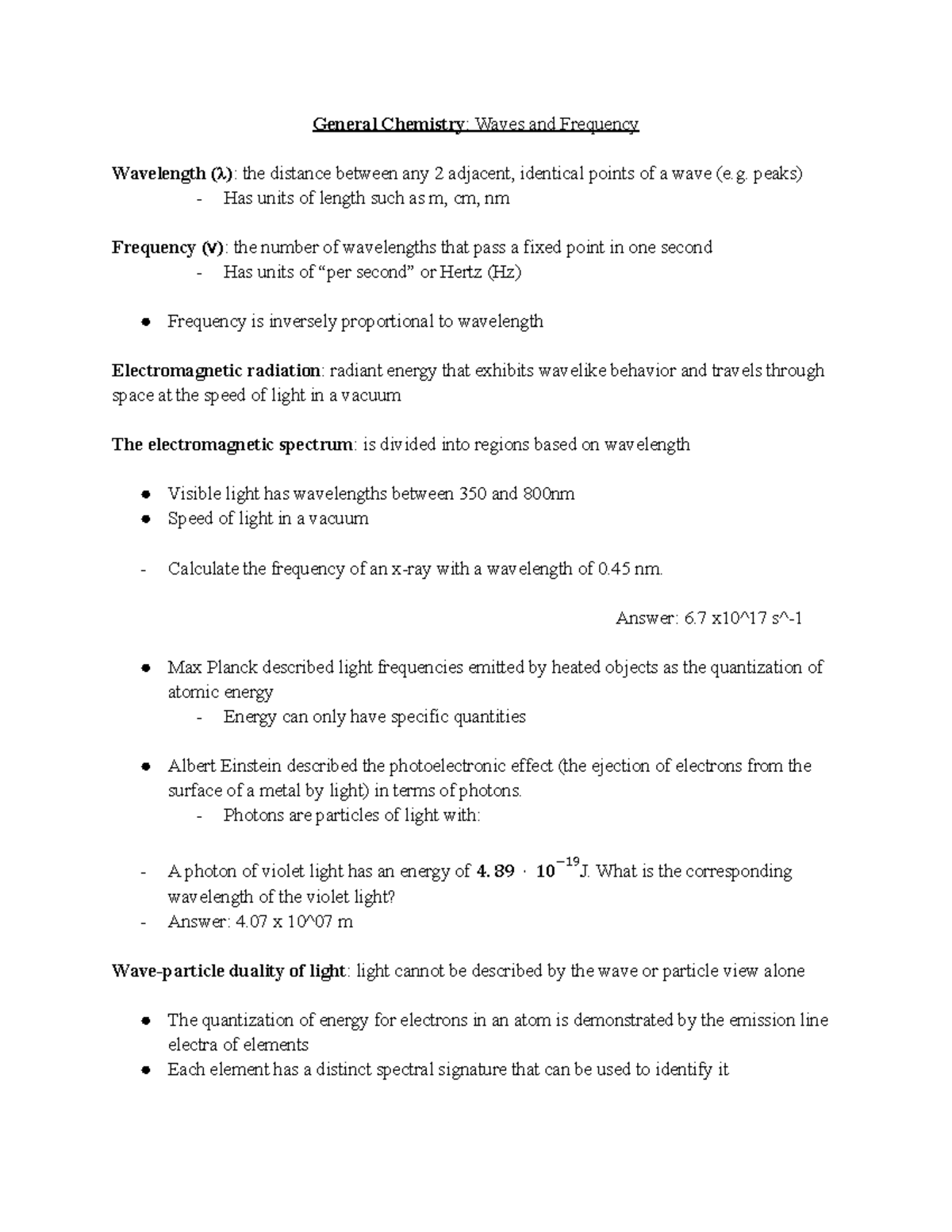 Waves and Frequency - General Chemistry : Waves and Frequency ...