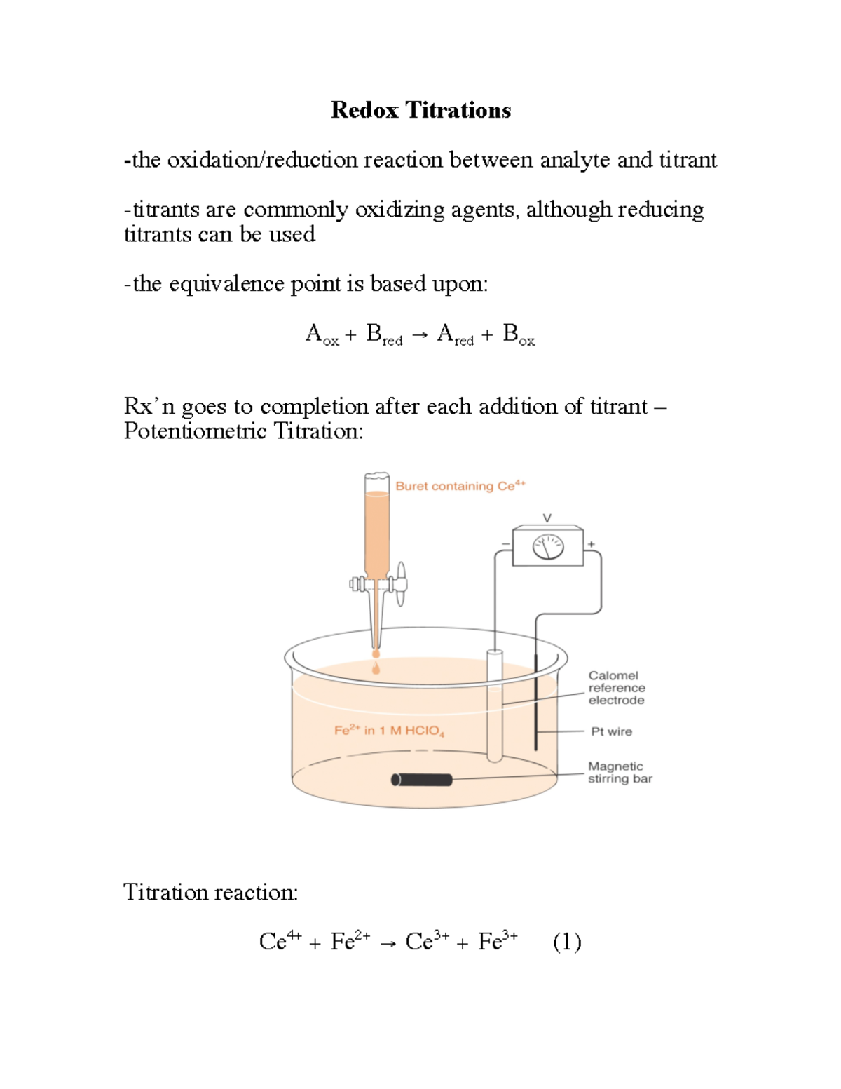 Lecture 10-redox-titrations - Redox Titrations - the oxidation ...