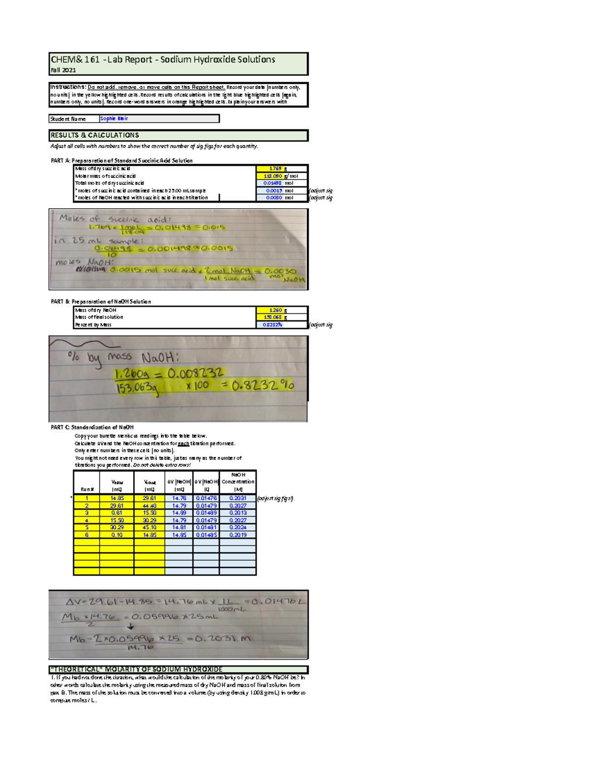 161 F21 Report Na OH Standardization Finished - Adjust all cells with numbers to show the ...