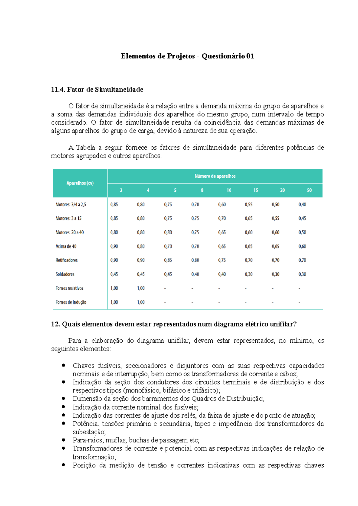 Elementos de Projeto 6 - Fator de Simultaneidade O fator de ...