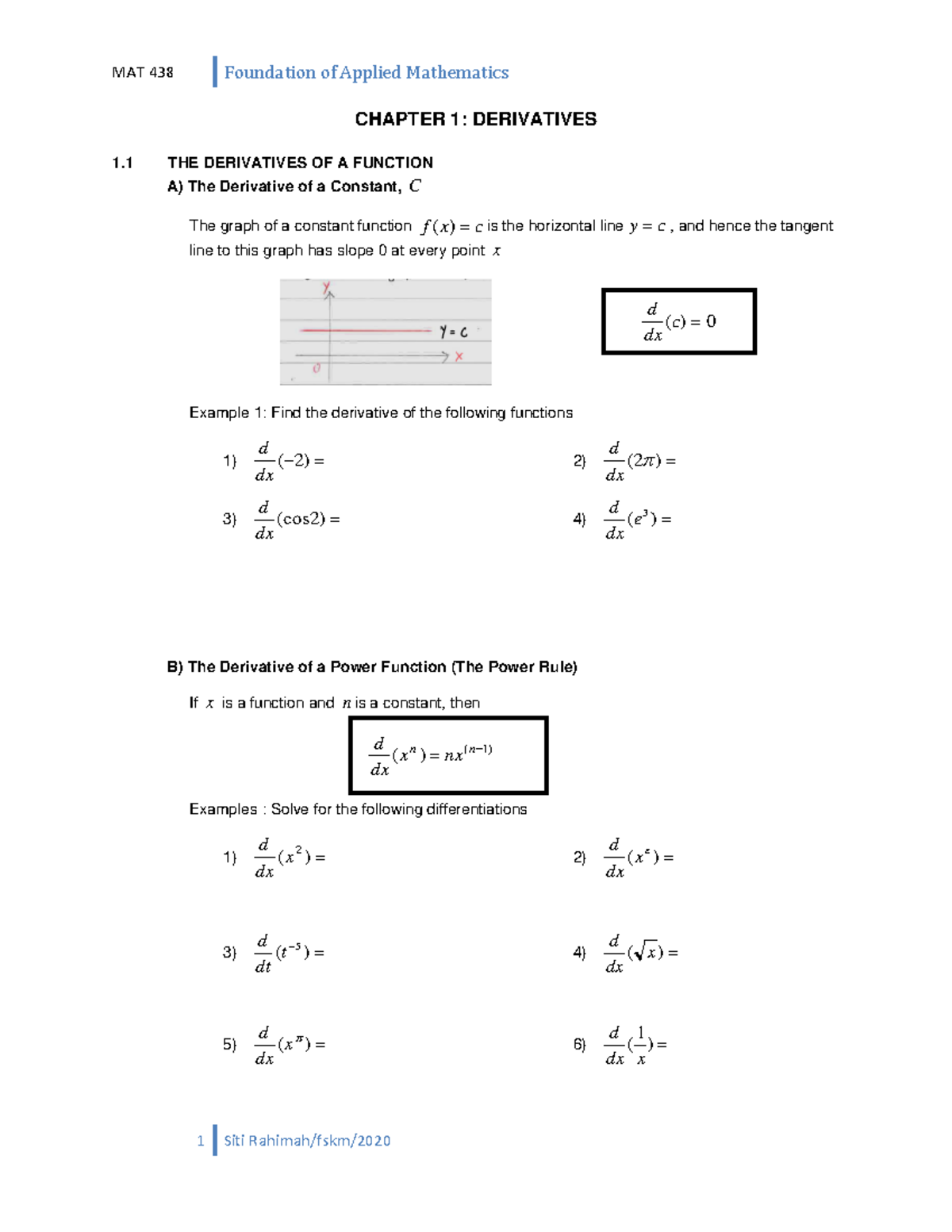 Chapter 1- Differentiation - CHAPTER 1: DERIVATIVES 1 THE DERIVATIVES ...