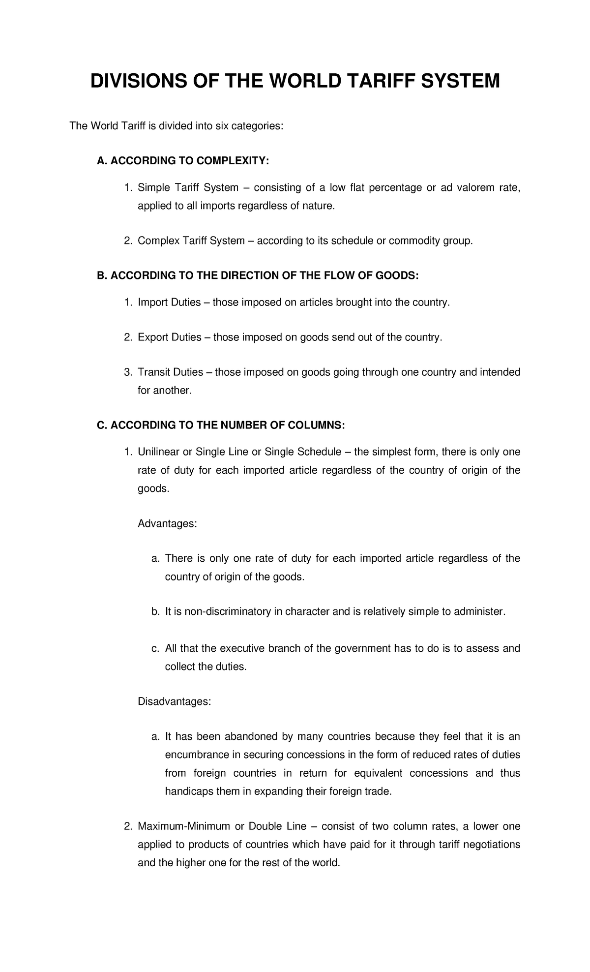 Lesson 6 World Tariff System - DIVISIONS OF THE WORLD TARIFF SYSTEM The ...