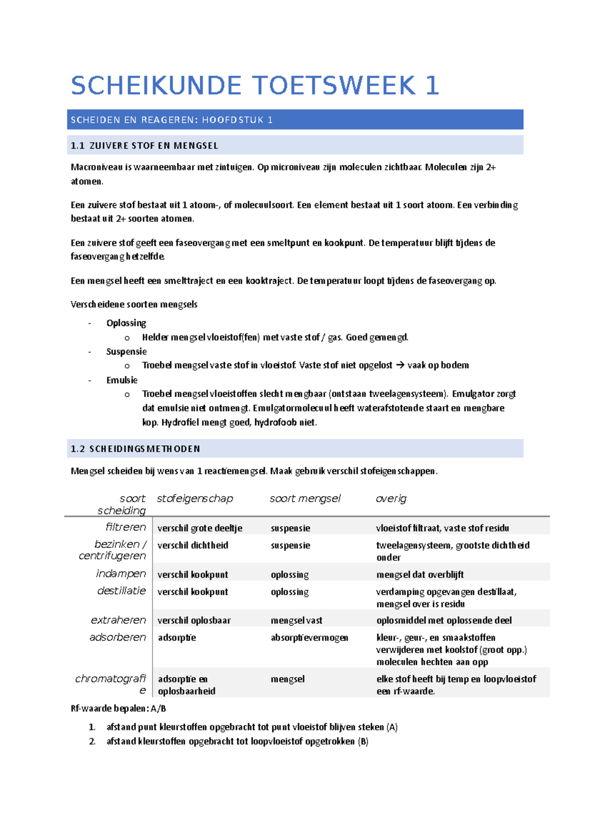 Scheikunde vwo4 h1 en h2 - SCHEIKUNDE TOETSWEEK 1 SCHEIDEN EN REAGEREN ...
