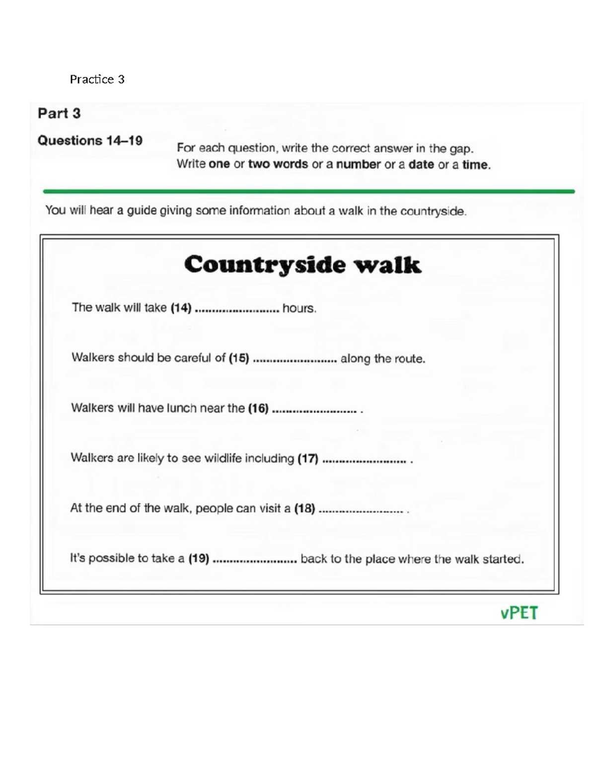 Practice 3 - English - Practice 3 Part 3 Questions For each question ...