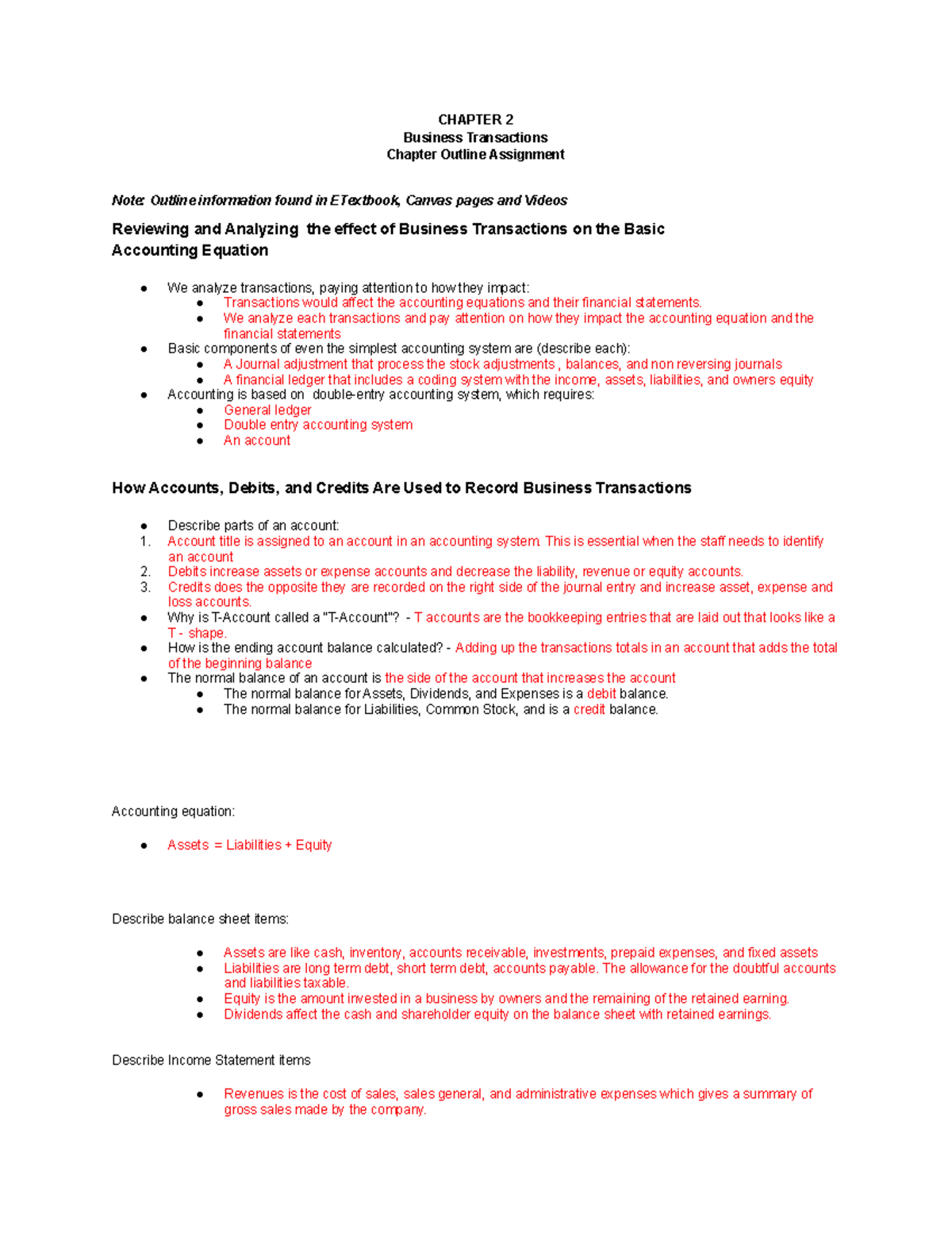 M2 Outline Assignment- Evelyn Laun - CHAPTER 2 Business Transactions ...