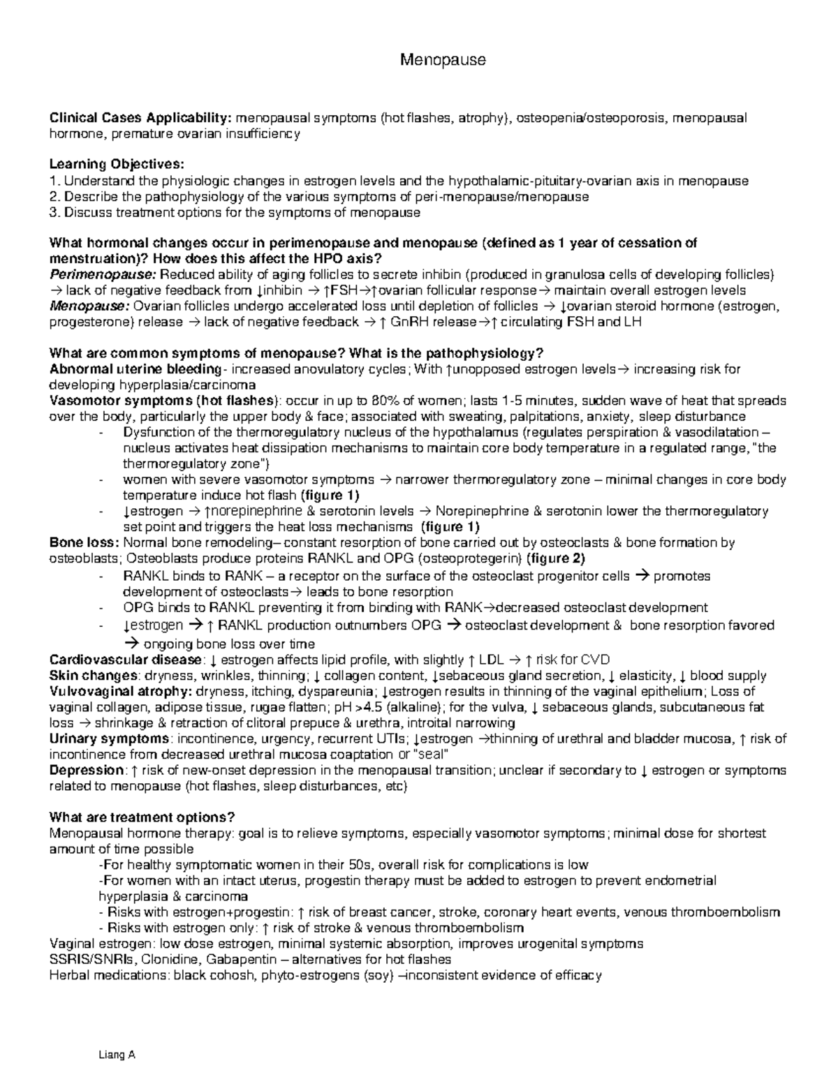 Menopause - Notes for revision - Menopause Liang A Clinical Cases ...