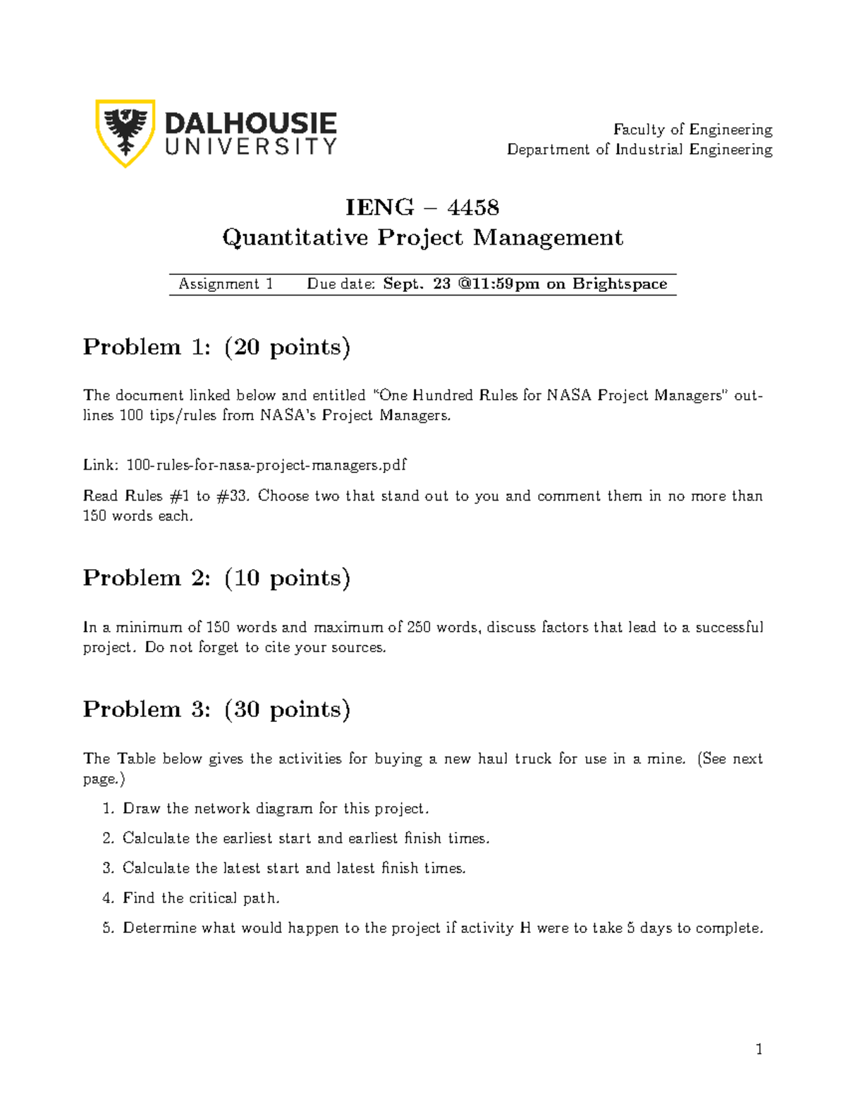 Ag PM2022 1 - Assignment 1 for Quantitative Project Management Control ...