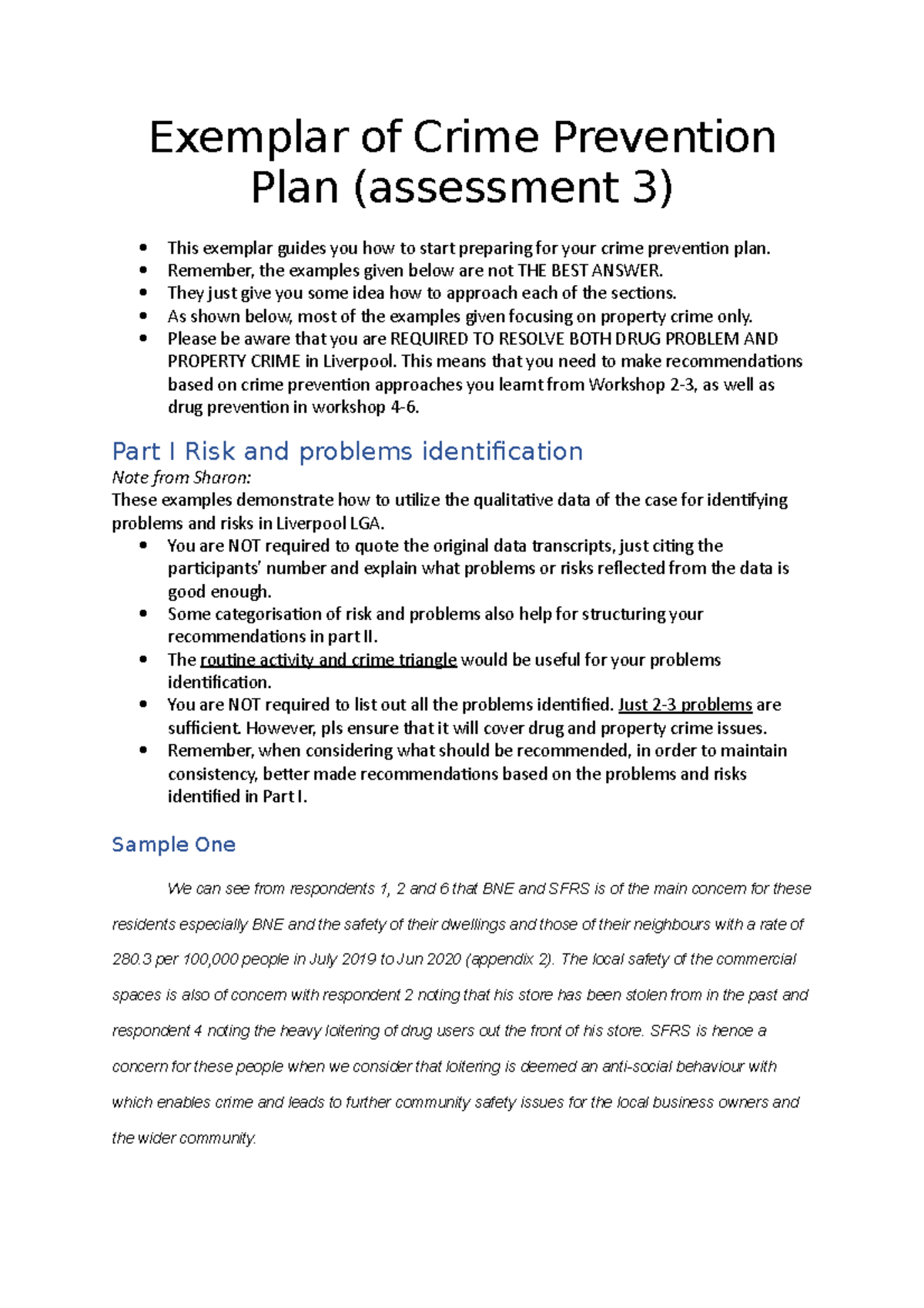 Exemplar CPD - Assessment 3 - Exemplar of Crime Prevention Plan ...