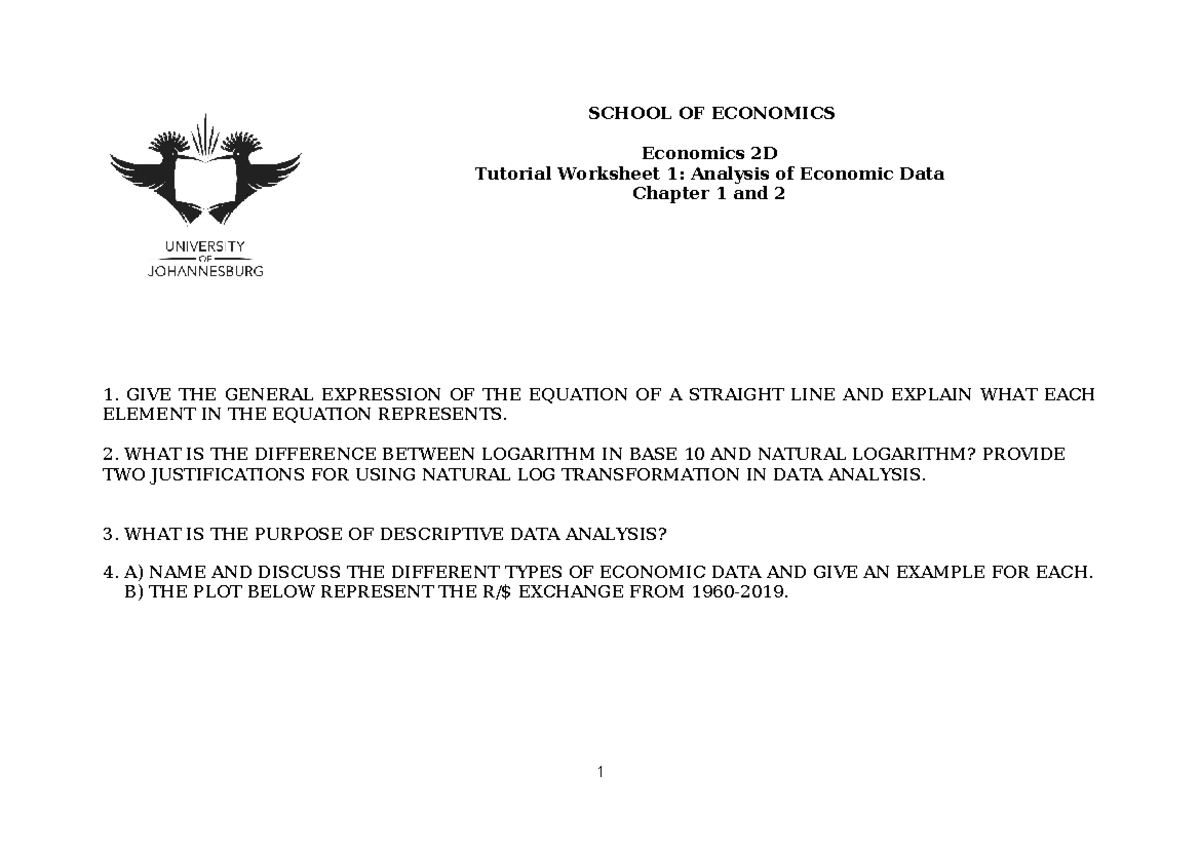 Tutorial worksheet Chapter 12 2024 - SCHOOL OF ECONOMICS Economics 2D ...