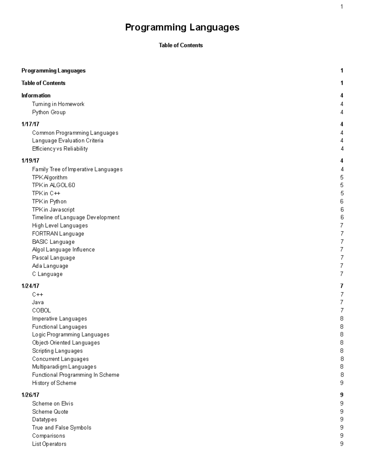 Notes - Programming Languages - Google Docs - 1 Programming Languages ...