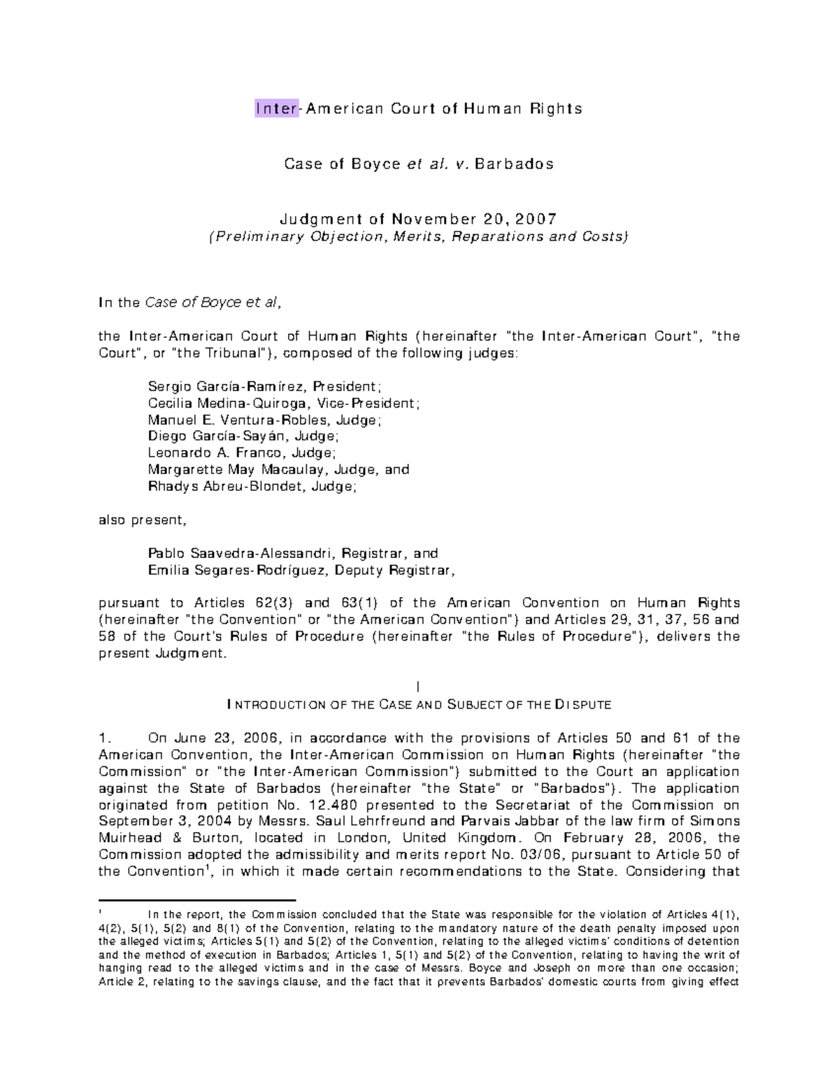 Boyce et al. v. Barbados - Inter-American Court of Human Rights Case of ...
