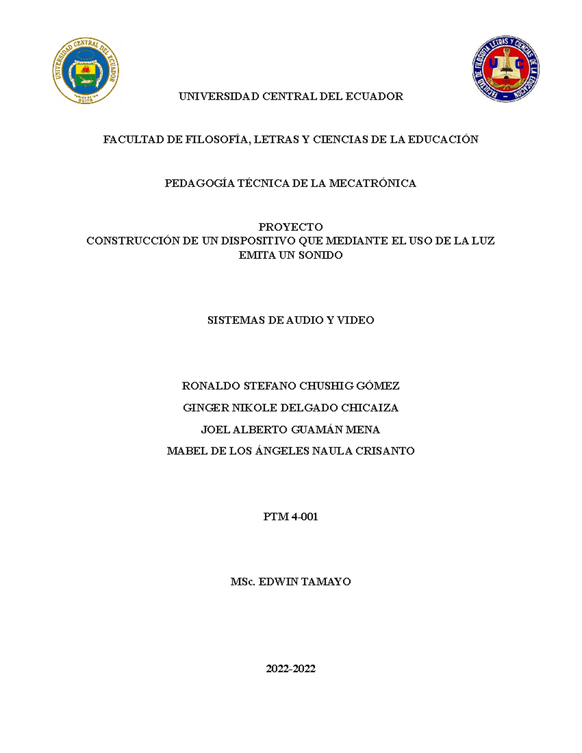 Proyecto Grupo 6 - njnjn - UNIVERSIDAD CENTRAL DEL ECUADOR FACULTAD DE ...