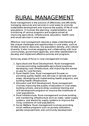Rural Management INDEX - I. Definition of Rural Management: This topic ...