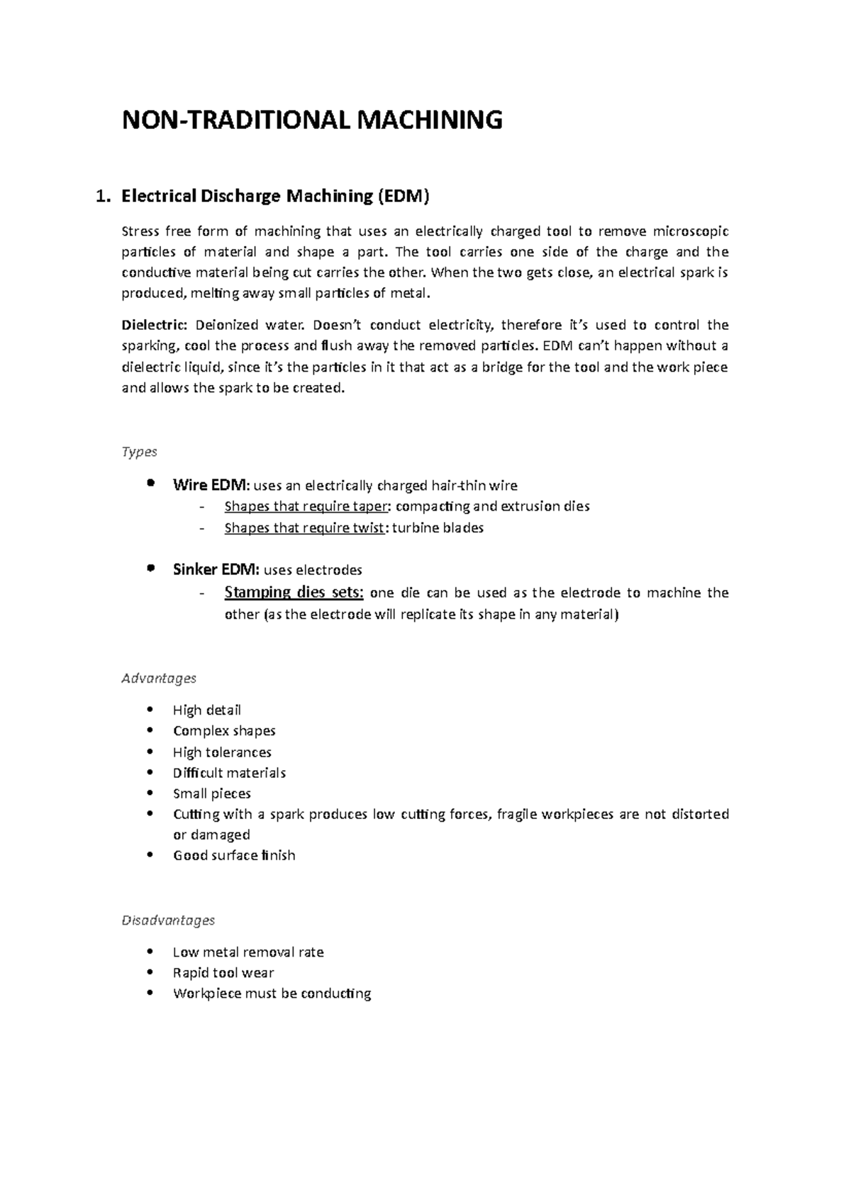 Non-conventional machining - NON-TRADITIONAL MACHINING 1. Electrical ...