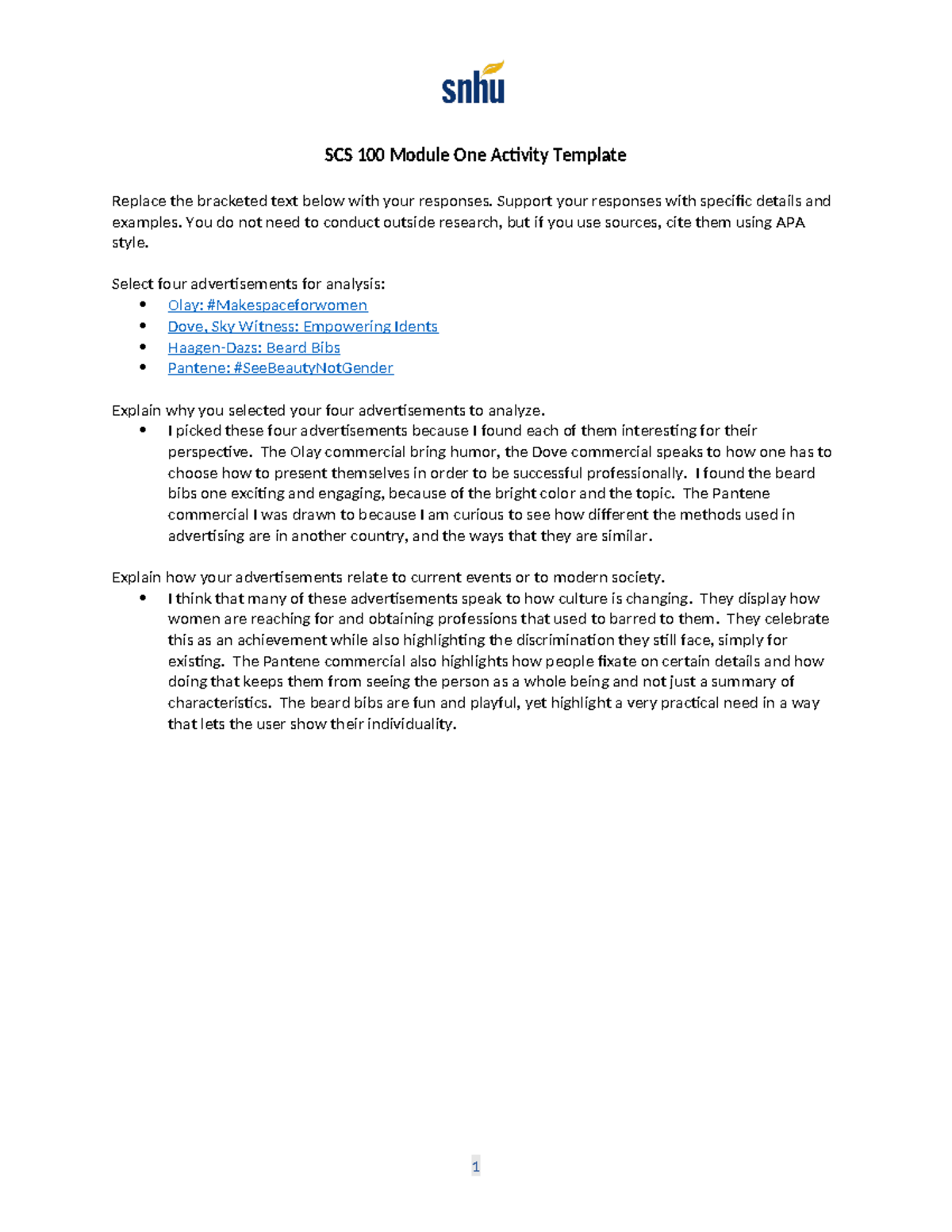 SCS 100 Module One Activity Template - SCS 100 Module One Activity ...